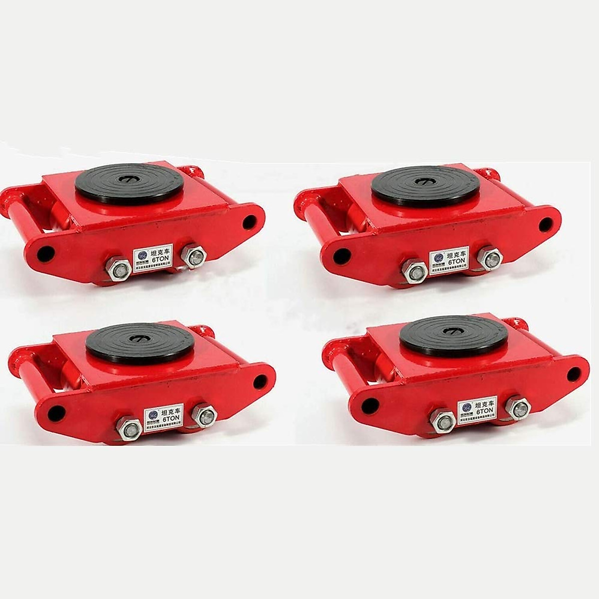 4pcs Machinery Mover, 6T Machinery Skate Dolly, 13200lbs Machinery Moving Skate, Machinery Mover Skate w/ 360° Rotation Cap and 4 Rollers, Heavy Duty Industrial Moving Equipment, Red