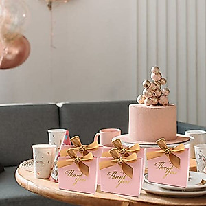 Pink Gift Bags 25Pack Extra Small Size Thank You Paper Gift Bags with Gold Bow Ribbon, 4.5x1.7x3.9 Mini Party Favor Treat Boxes for Wedding, Baby Shower, bridal, Holiday Gifts Bulk
