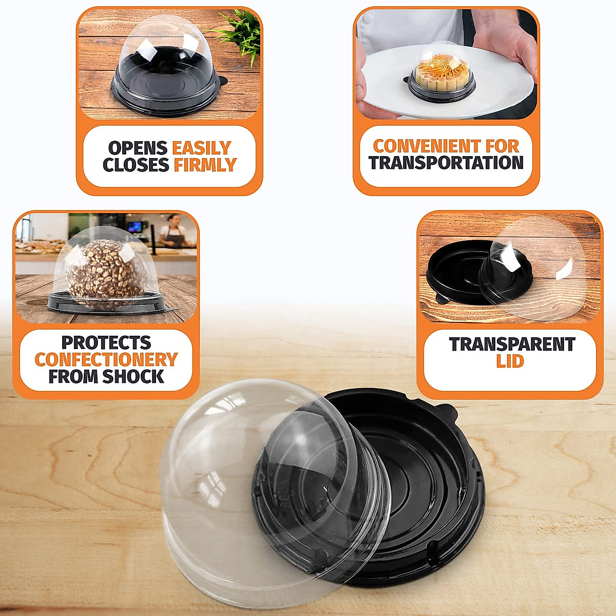 Plastic Containers with Lids Black Cupcake Boxes - 50Pcs Clear Cupcake Stand - Mini Cupcake Container Disposable - Individual Cupcake Container Mooncake Boxes for Christmas Gift 2.8 X 1.8 IN (Dia X H)