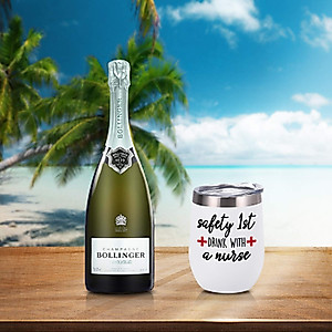 Nurse Ideas for Women, Safety 1st Drink with a Nurse Wine Tumbler, Idea for Women Frineds Girlfriend Nurse New Nurse Doctor Nurse's Day Nurse Graduation, 12 Oz Stainless Steel Insulated Wine Tumbler