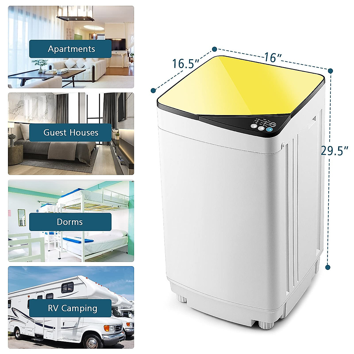 Portable Washing Machine, ARLIME Compact Mini Full-Automatic Laundry 2-In -1 Washer & Spin Dryer 7.7lbs Capacity W/Drainage Pump & Long Hose For Condo, Apartments, Dorms, RV’s Camping Living (Yellow)