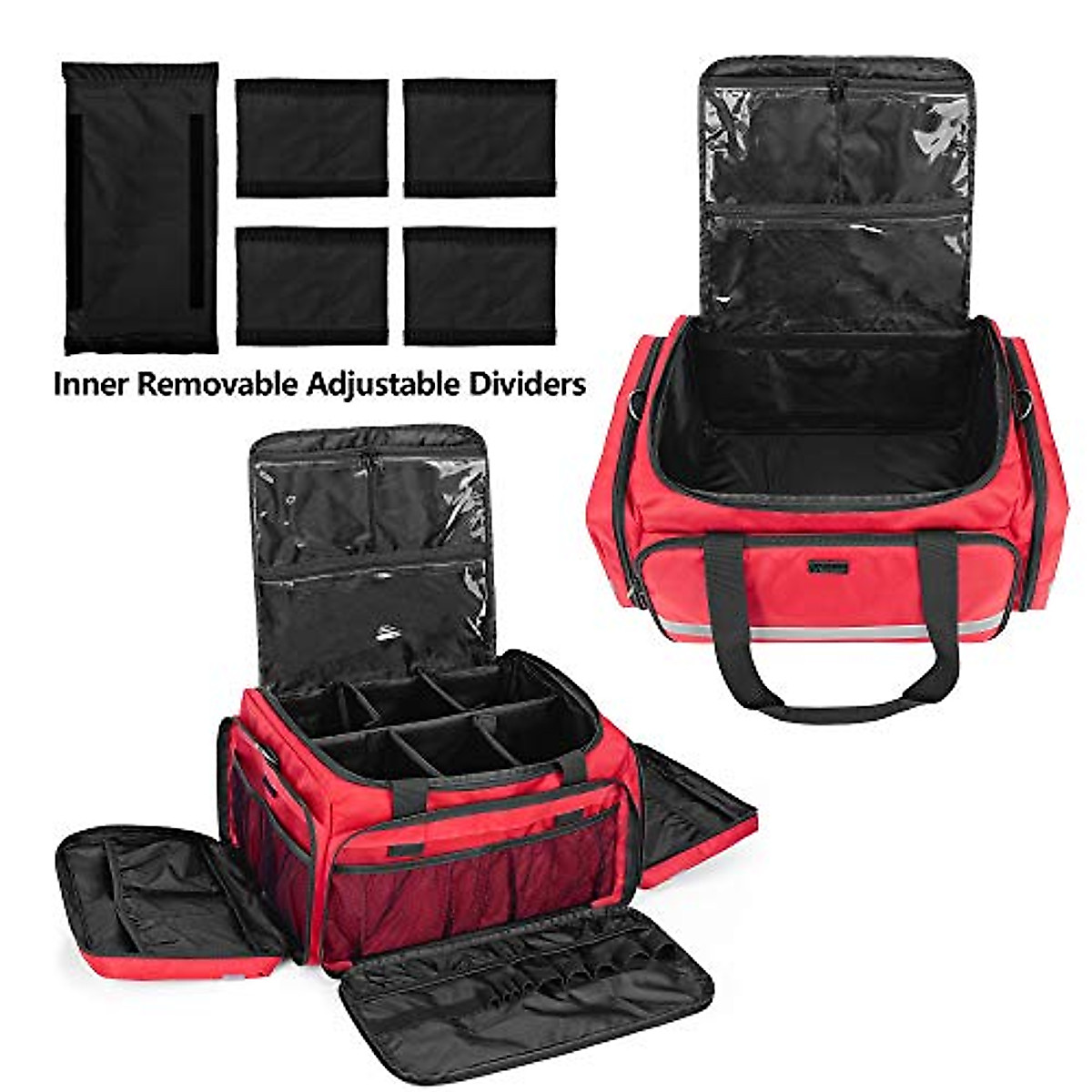 Trunab First Responder Bag Empty, Professional Medical Supplies Bag First Aid Kits Bag with Inner Dividers for Home Health Nurse, Community Care, EMT, EMS, Bag Only, Red - Patented Design