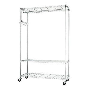 TRINITY EcoStorage Rolling Garment Rack with Shelves Hooks for Clothing Storage for Bedroom, Closet Organization, Entryway, and More, Chrome, 48” W x 18” D x 75.7” H