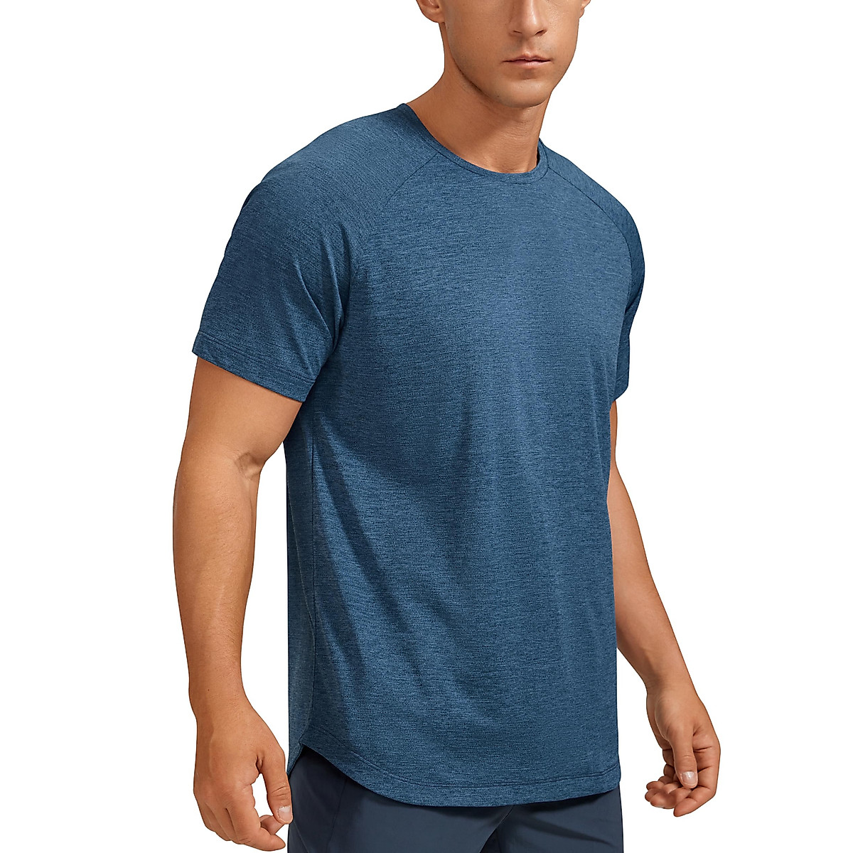 CRZ YOGA Men's Lightweight Short Sleeve T-Shirt Quick Dry Workout Running Athletic Tee Shirt Tops Ocean Blue Heather XX-Large