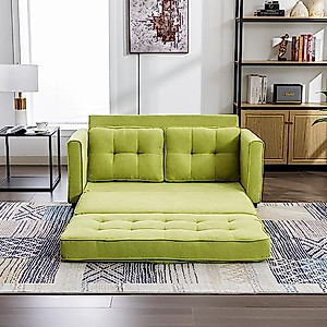 Merax 59.4" Loveseat Pull-Out Sofa Bed Modern Upholstered Couch with Side Pocket for Living Room Office,Green