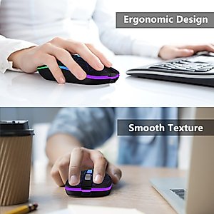 HOTLIFE Wireless Mouse，Wireless Bluetooth Mouse for Laptop - LED Computer Mice (Bluetooth 5.1 +USB) - Rechargeable Mouse - 2.4G Portable Tpye-c Mouse - Wireless Mouse for PC, Mac OS, Android, Windows