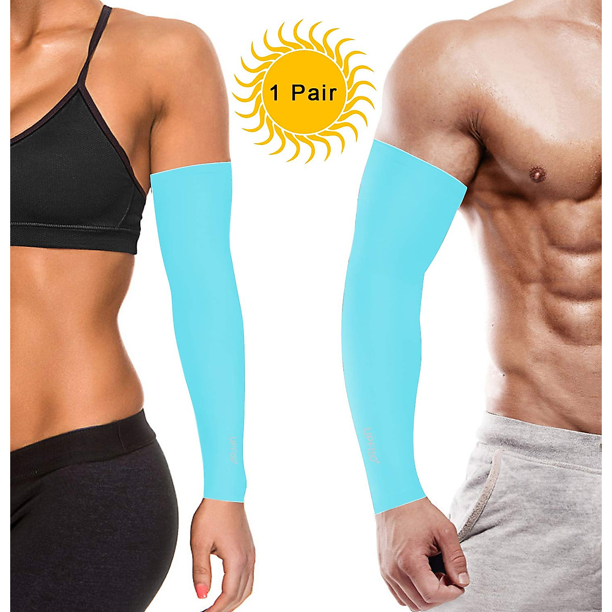 BUBBLELIME UV Sun Protection Cooling Arm Sleeves for Men Women UPF 50 Compression Sleeves - BLUE X-Large