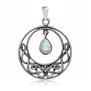 Silvershake Natural Moonstone 925 Sterling Silver Celtic Knot Drop Dangle Pendant
