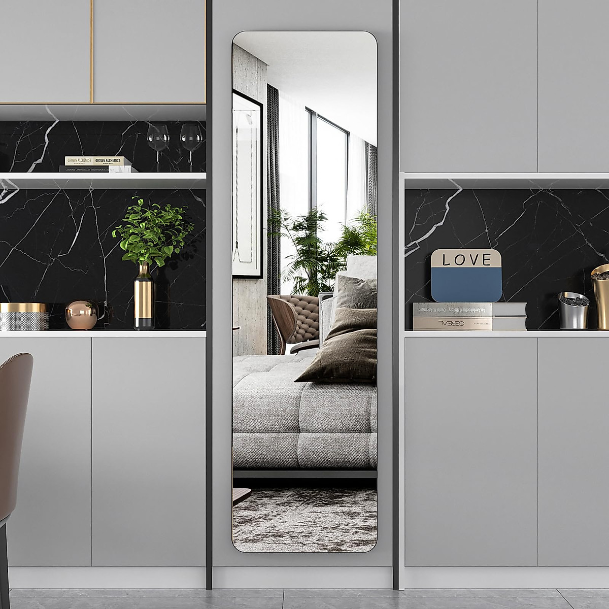 EDTEMI Floor Mirror Full Length,56"x16"Free Standing or Leaning Against Wall Mirror Full Body Mirror,Wall Mounted Hanging Mirror, Large Dressing Mirror with Stand for Bedroom Living Room(Black)