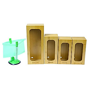 3 in 1 Bamboo Ziplock Bag Organizer Convenient Size To Keep In A Drawer + Ziplock Bag + Holder, Food Storage Plastic Bag Organizer For Your Kitchen Compatible With Ziploc And Other Brands