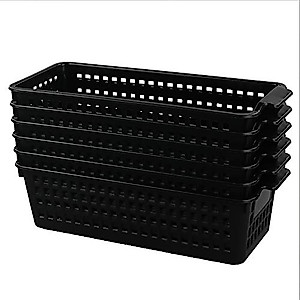 Begale Small Plastic Storage Baskets, Black, 11.6"L x 5"W x 3.4"H, Set of 6