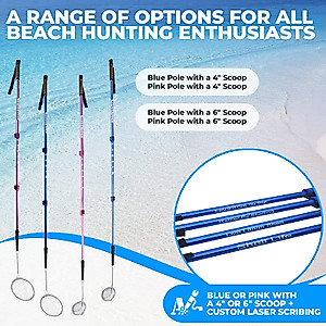Sand Dipper Full Size Beach Scoop Shovel & Sifter Tool for Beachcombing – Adjustable Sea Glass, Shell, Shark Tooth Sifter for the Beach – Can Be Used as a Walking or Hiking Stick Too – Blue, 4” Basket