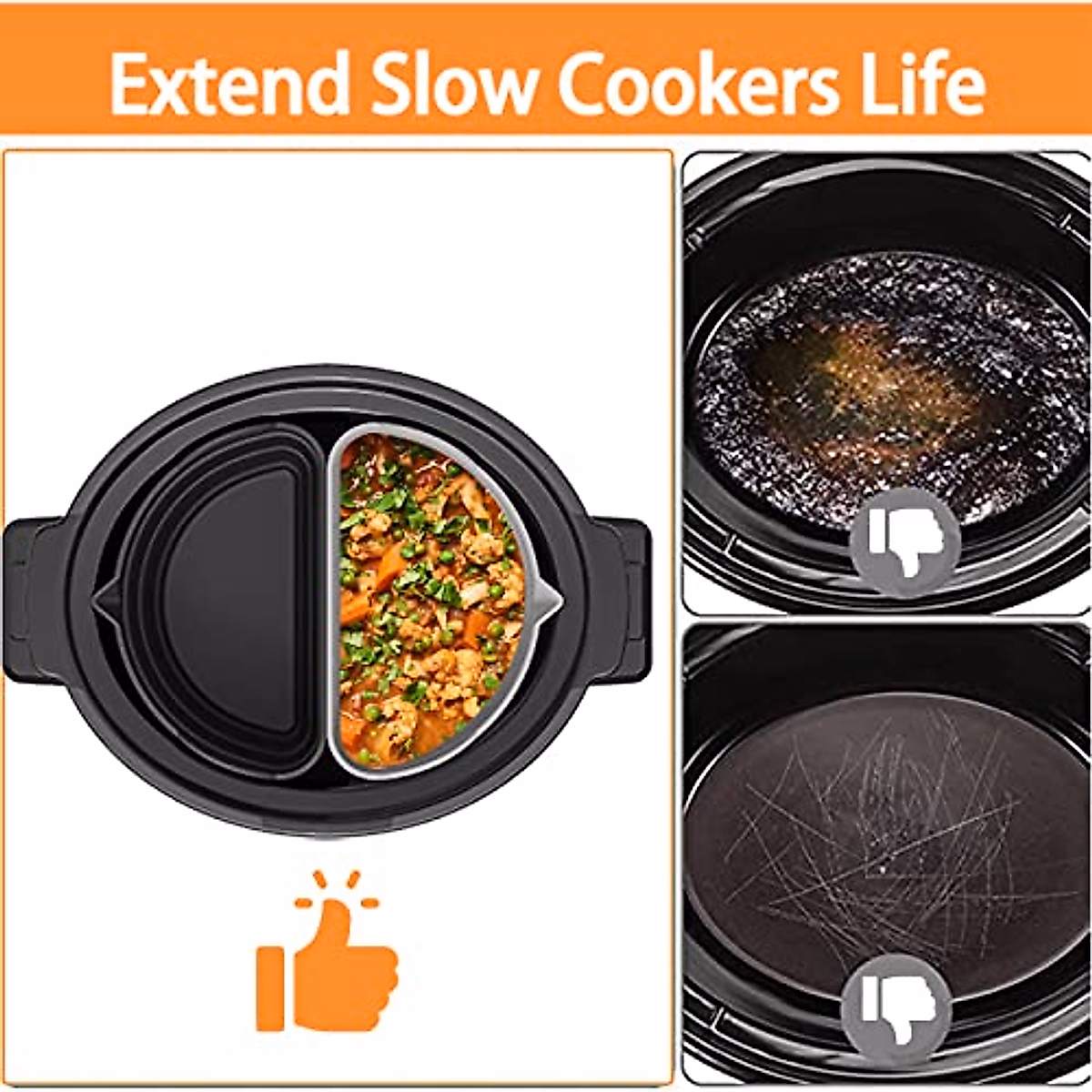 Slow Cooker Divider Liner fit 6 QT Crockpot, GISMTR Reusable & Leakproof Silicone Slow Cooker Divider Insert, Dishwasher Safe Cooking Liner for 6 Quart Crock Pot
