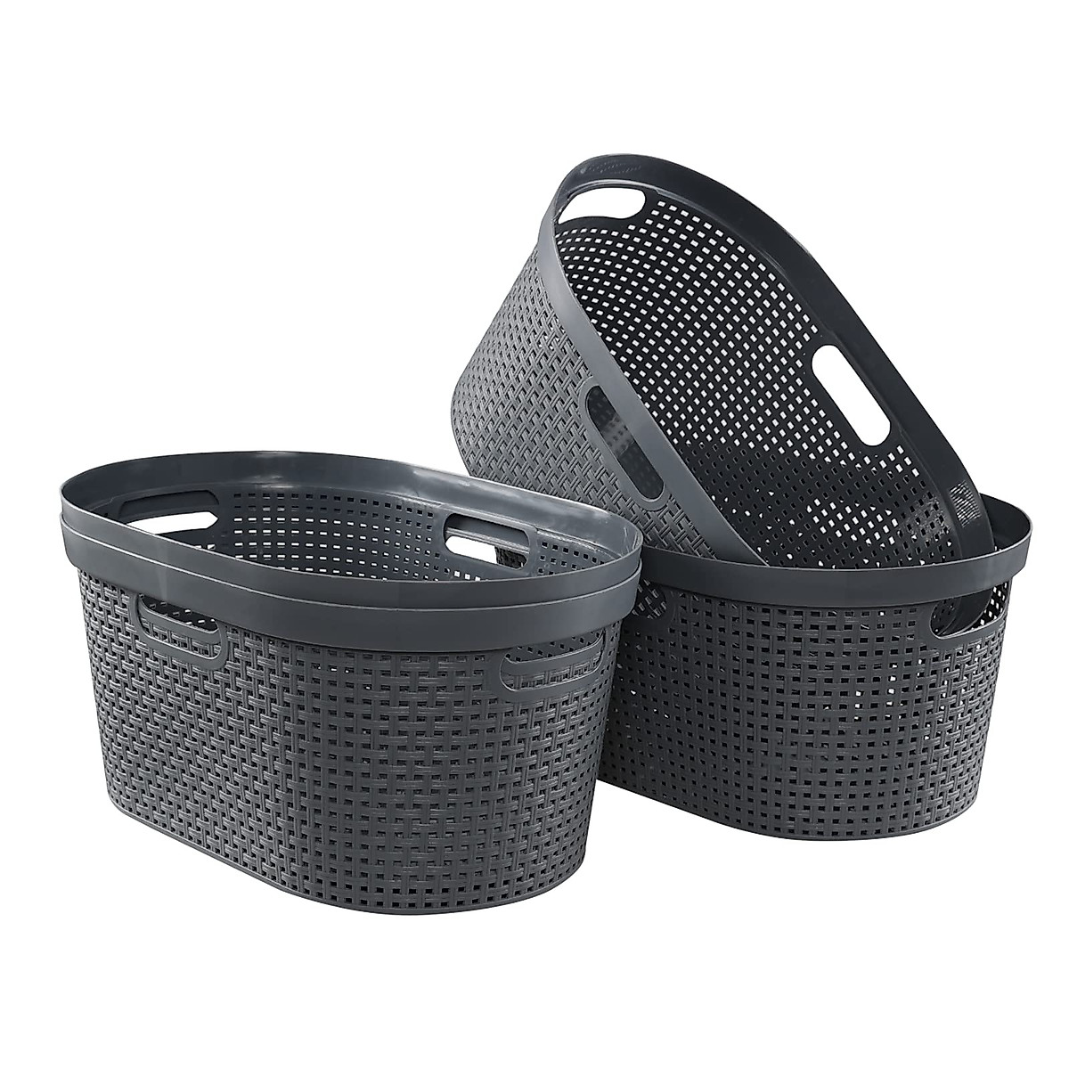 Wekioger 40 L Plastic Laundry Basket with Cutout Handles, 4 Packs, Large Clothes Hamper Storage Basket