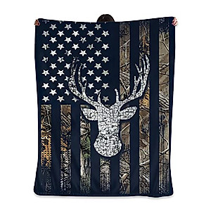 American Flag Blanket American Flag USA Camo Buck Deer Hunting Throw Blankets Camouflage Throw Blanket for Couch Bed Sofa Decoration 40"x50"