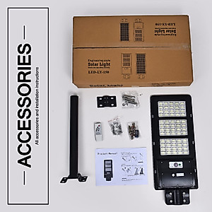 Vikrami 600W Solar Street Lights Outdoor Waterproof 60000LM, Dusk to Dawn, with Motion Sensor and Remote Control, Suitable for courtyards, Gardens, Streets, Garage, etc. Wall or Pole Mount