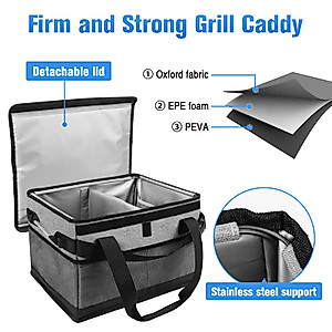 Feestars Large Grill Caddy with Lid and Paper Towel Holder for Picnic, Collapsible& Insulated BBQ Accessory Organizer, Easy Carry Griddle Caddy for Picnic/Barbecue Utensil/Camping/Tailgating