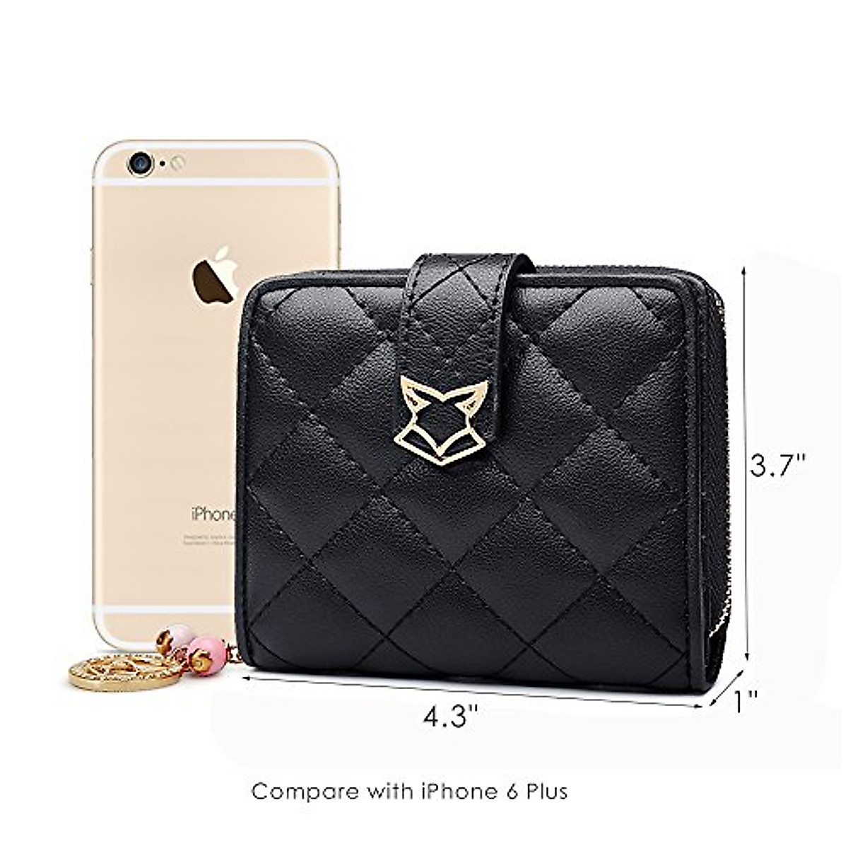 Small Leather Wallets for Women, Genuine Leather Gift Box Packing Ladies Mini Quilted Designer Purses Women's Fashion Checkered Bifold Wallet Girls Compact Accordion Wallet Credit Card Holders (Black)