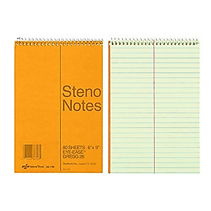 National Standard Spiral Steno Pad, Gregg Rule, Brown Cover, 80 Eye-Ease Green 6 X 9 Sheets