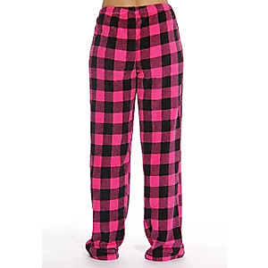 Just Love Women's Buffalo Plaid Plush Check Pajama Pants, Buffalo Plaid Fuchsia / Black, X-Large