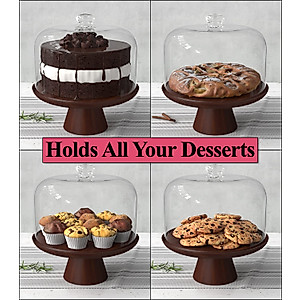 Wood Cake Stand with Dome - 11.5"D Wooden Cake Stand with Acrylic Shatterproof Dome - Cake Display Stand with Cover - Covered Cake Stand with Lid - Pastry Stand with Dome - Large Cake Stand with Cover