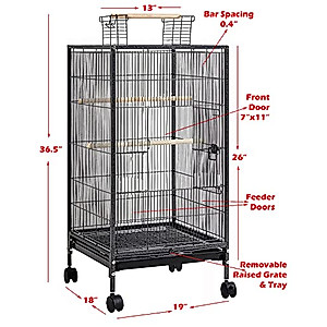 36.5-Inch Elegant Sturdy Wrought Iron Bird Flight Open Play Top Cage with Rolling Casters for Small-Sized Parrot Parakeets Cockatiels Budgies Parrotlets Lovebirds Canary