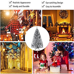 SPSUPE Artificial Christmas Tree, Premium PVC Xmas Full, Flocked Snow Pine Tree with Solid Metal Stand, Ideal for Indoor and Outdoor (9FT), White