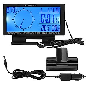 Digital Car Thermometer, CD60 Multifunctional Digital Car Automobile Thermometer Gauge with Time Navigation Function