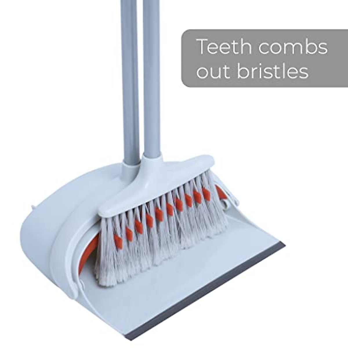 Smart Design Dustpan Broom Set - Non-Slip Comfort Grip Handle - Standing Upright Storage - Odor Resistant - Cleaning, Hardwood, Tile, Cement, Flooring and Pet Hair - 38.5 inch - Gray and Sunset Orange