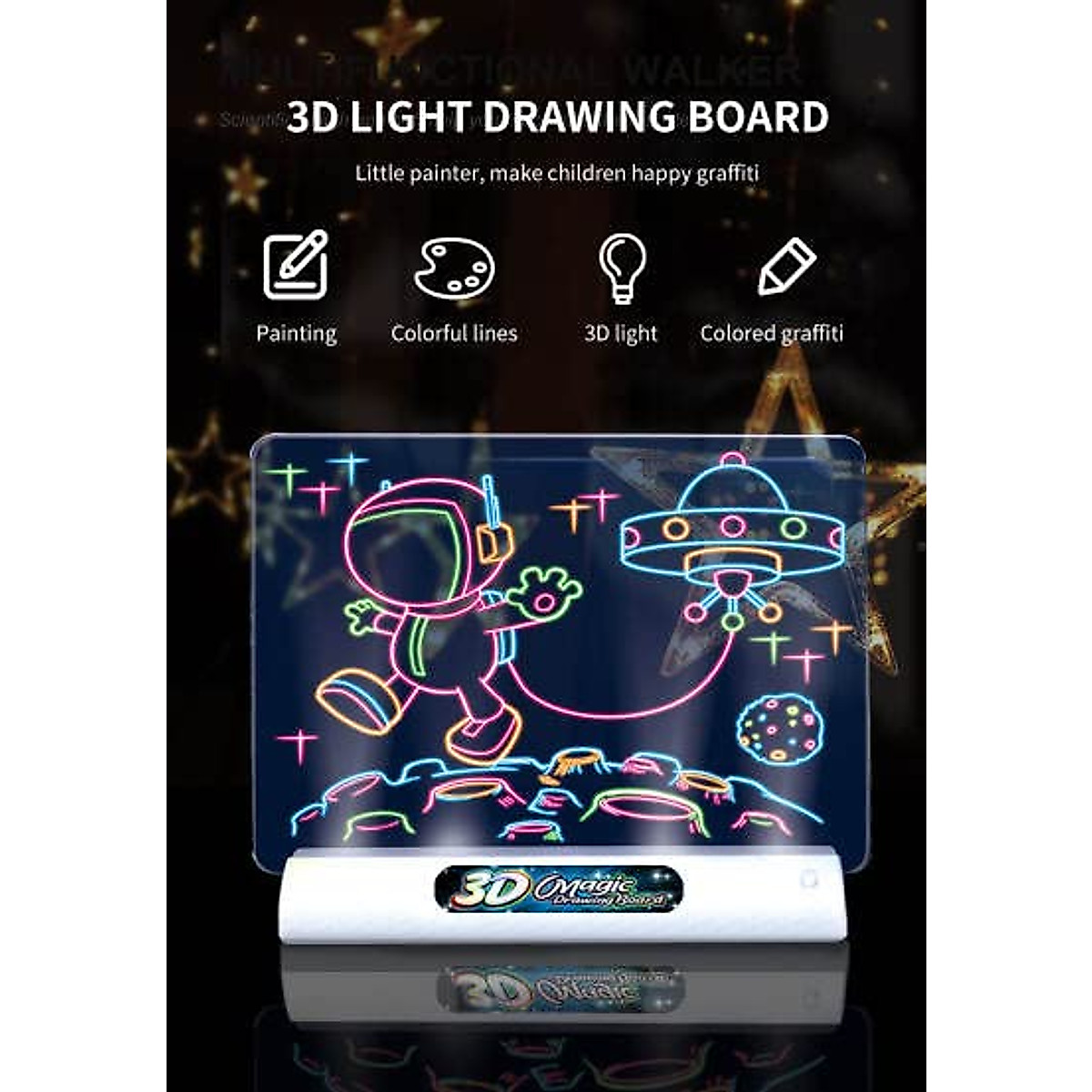 Magic 3D Luminous Eraseable, Drawing Board, Preschool Kids 3 and up. Educational Fun Learning! Boys and Girls