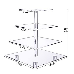 Cupcake Stand, 4 Tier Cupcake Stand for 50 Cupcakes, Square Tiered Cupcake Tower, Clear Acrylic Cupcake Holder, Dessert Stands for Party, Wedding, Birthday, Baby Shower, Halloween