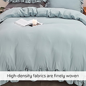 Rvciby Ruffle Duvet Cover Queen Size,Soft and Breathable Washed Microfiber Bedding Set,3 Pieces,1 Duvet Cover with Zipper Closure & Corner Ties and 2 Pillow Shams,90 X 90 Inches (Queen,Blue)