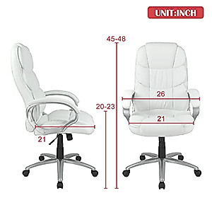 High Back Office Chair with Lumbar Support Office Chairs, PU Leather Executive Office Chair, Ergonomic Computer Swivel Task Desk Chairs with Wheels and Arms, White, 45"-48"