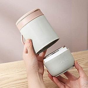 Lunch Cup and Container for Hot Food with Lid & 2 Compartments - Stainless Double Wall Insulated Food Jar for On-the-Go Cereal & Milk, Oatmeal, Soup – cup and container for Adults, Thermal Insulated Food C