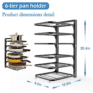 Auroglint 6-Tier Adjustable Pan Organizer, Pot and Pan Organizer for Cabinet, Premium Kitchen Organization & Storage Shelves, Pot Lid Organizer (BLACK)