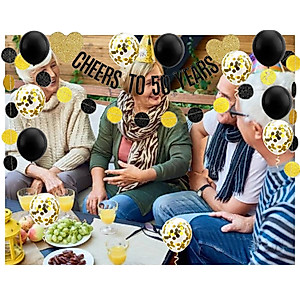 50th Birthday Anniversary Wedding Banner Funny Birthday Banner Glitter Cheers to 50 Years Birthday Party Decoration Supplies Hanging Garland Kit 10 Balloons Bunting 50 Bday Backdrop Adult Black Gold