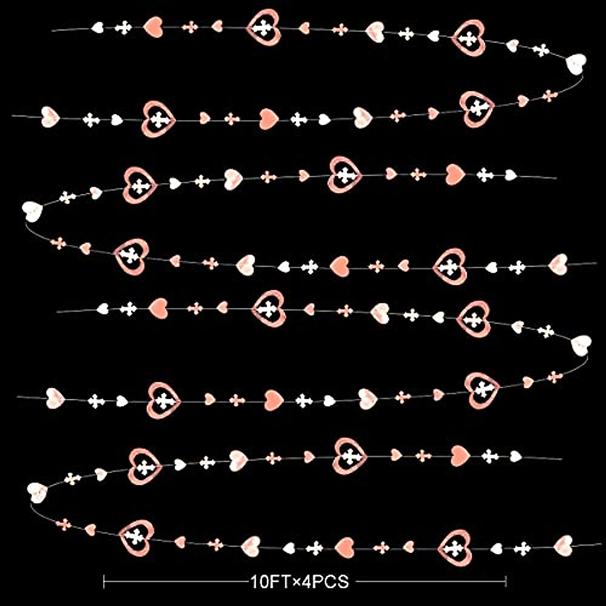 40 Ft Rose Gold Cross Heart Garlands 3D Hanging Paper Streamer for First Holy Communion Religious Christian Baptism Wedding Bridal Baby Shower Birthday Anniversary Engagement Party Decoration Supplies