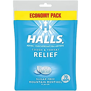 HALLS Relief Mountain Menthol Sugar Free Cough Drops, Economy Pack, 70 Drops