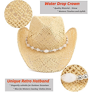 Pro Celia Men Women Cowgirl Straw Western Cowboy Hat (Bead-Beige)