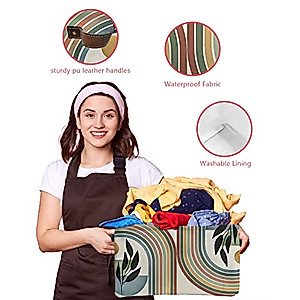 Storage Bins Cubes Waterproof Cloth Storage Basket, Abstract Boho Foldable Storage Bags for Shelf Closet Clothes Storage Organizers with Handles Nordic Rainbow Abstract Floral Geometry 2PCS
