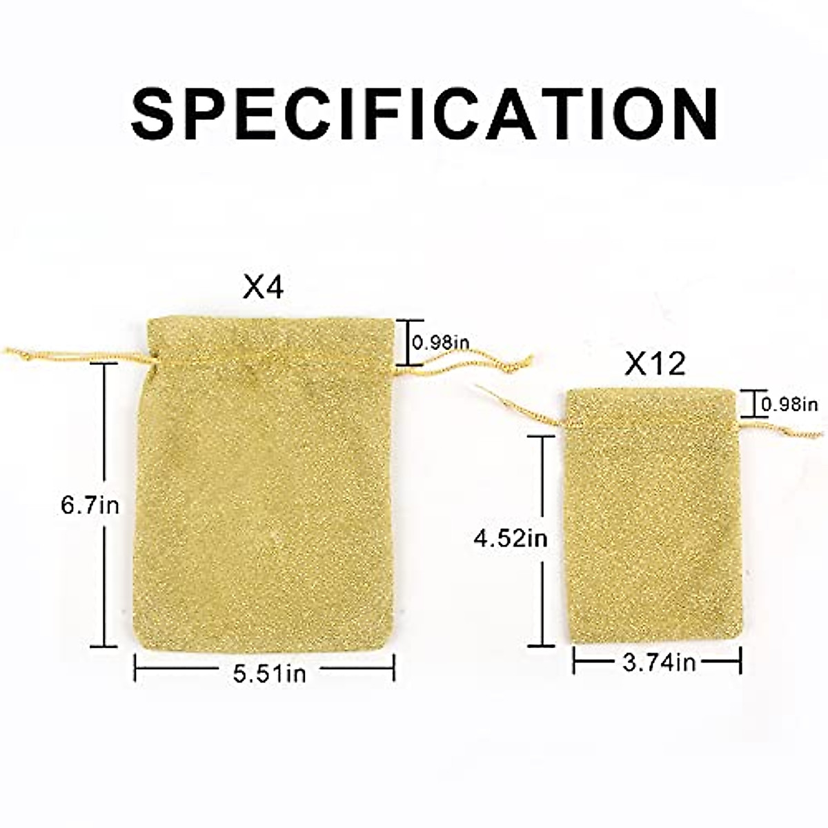 KIMOBER 16pcs Gold Gift Bags with Double Drawstrings,Glittery Jewelry Pouches Drawstring Bags for Christmas Wedding Party