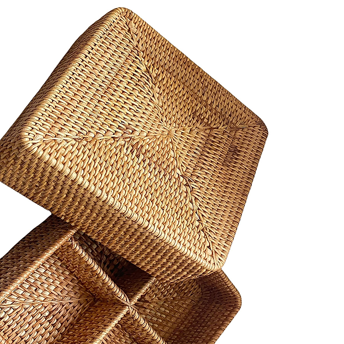 i-lan 4-compartment Squre Woven Natural Wicker Storage Basket Box without Lid, 4 Divided Rattan Basket Organizer for Countertops,Shelf,Snacks,Candy,Nuts and Other Accessories.