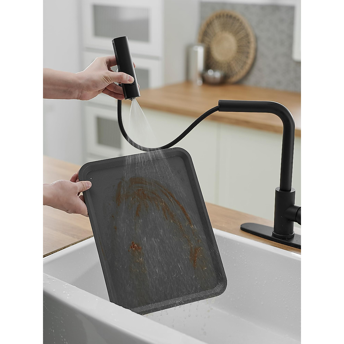 Black Kitchen Faucets with Pull Down Sprayer,Waterfall Kitchen Sink Faucet,Commercial Utility Stainless Steel Kitchen Faucets,Single Handle Kitchen Sink Faucet with Pull Down Sprayer for 3 Function