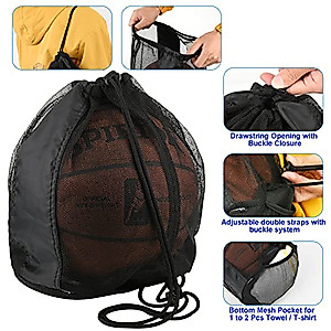 Cosmos Single Ball Bag Mesh Carry Bag Sport Game Ball Storage Bag Drawstring Sackpack Sling Back Bag for Carrying Basketball Volleyball Rugby Ball Soccer Football, Also as Swim Bag Gym Bag Sports Bag
