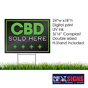 NEXT LEVEL SIGNS | CBD Sold Here Yard Signs 5-Pack | 24 W x 18 H Inches | Metal Ground Step H-Stake 24" x 10" | Double Sided Corrugated Plastic | Highly Visible Weatherproof UV Ink Made in the USA