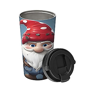 Insulated Coffee Mug Cute Gnome 17oz Double Wall Vacuum Stainless Steel Tumbler With Leak-Proof Lid And Handle, Cute Travel Thermos Mug For Cold Hot Drinks