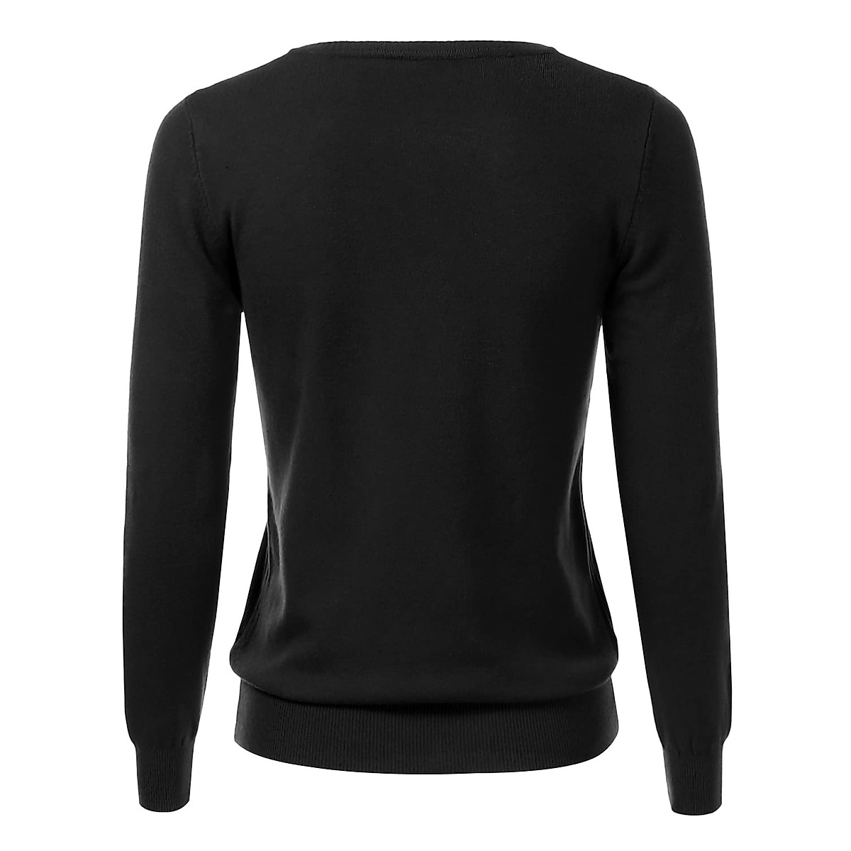 danibe Women's V-Neck Long Sleeve Pullover Soft Knitted Sweater Black M