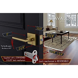 Avalon 0730 - Modern Gold/Satin Brass Door Handles Levers Hidden Screws Privacy/Passage in Brushed Gold/Satin Brass Finish