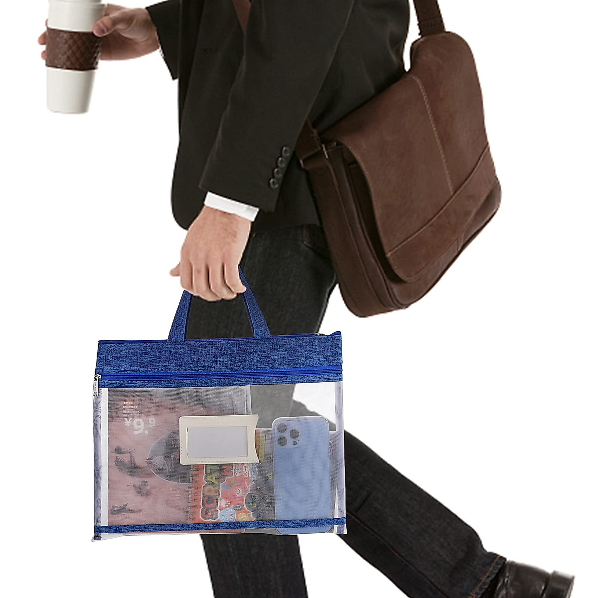 AVLA 4 Pack Student Book Pouches, A4 Mesh Zipper Bag with Handle, File Document Puzzle Bag with Name Card Pocket for Organizing Storage Board Games, School Office Appliances, Convenient to Carry