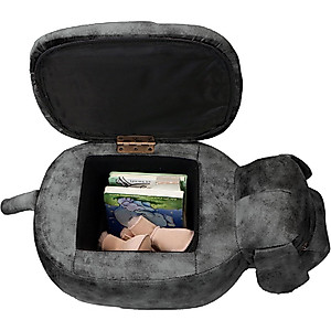 Critter Sitters 15-Inch Seat Height Dark Gray Dog Storage Ottoman, Faux-Suede Kids Ottoman for Nursery, Bedroom, Playroom, and Living Room Decor, Multifunctional Cushioned Animal Foostool for Toddlers